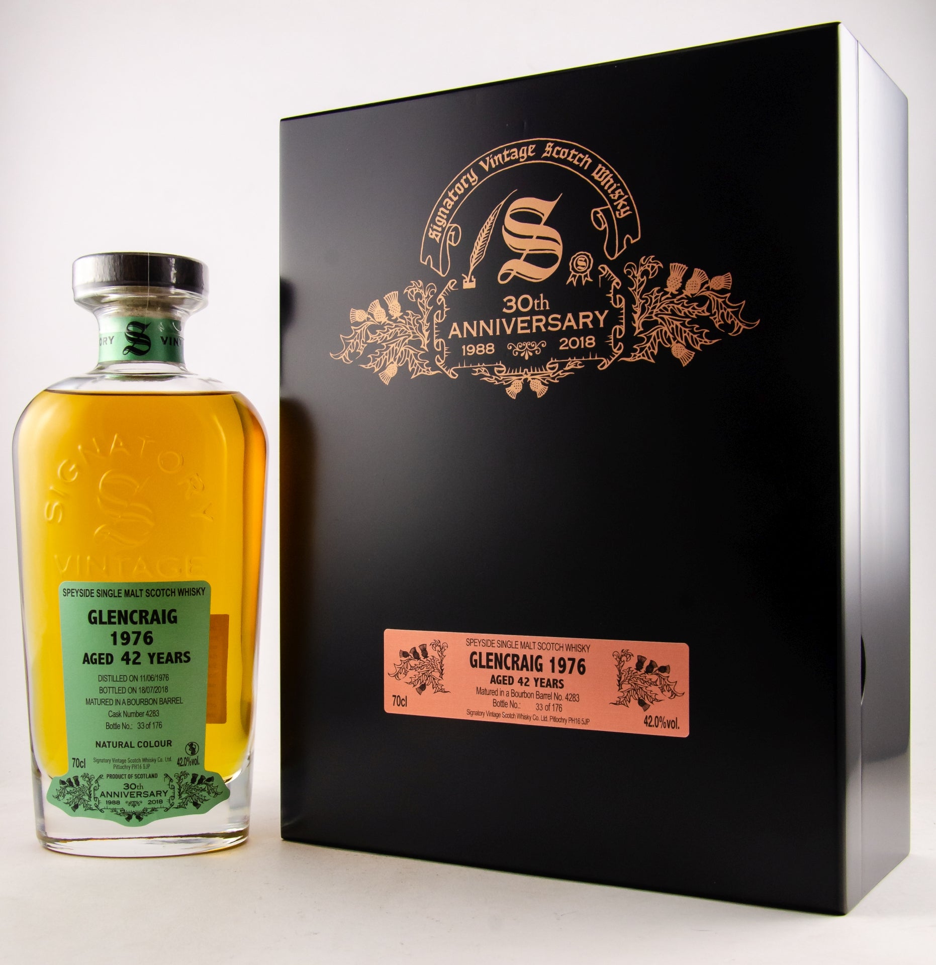 Glencraig 1976/2018 Sig 30th Anniversary + 2 glasses #4283 42% Vol ...